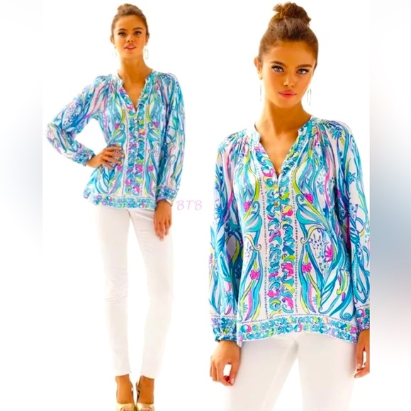 Lilly Pulitzer | Tops | Nwt Lilly Pulitzer Elsa Top Resort White Long Story Engineered | Poshmark